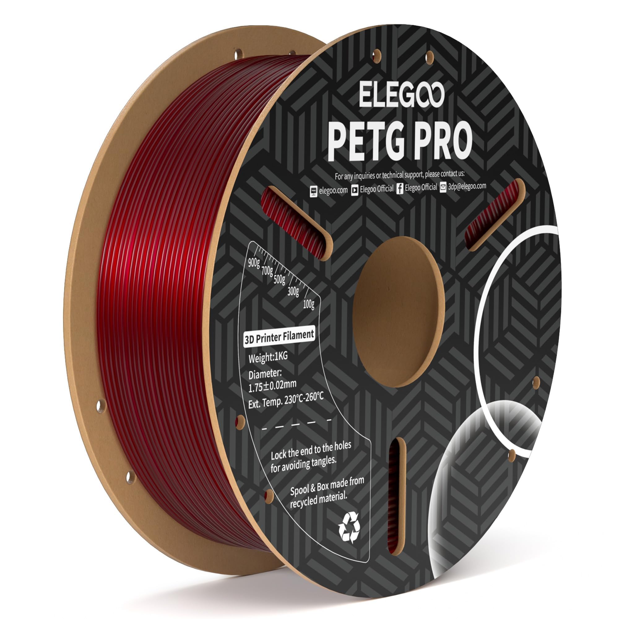 ELEGOO PETG PRO Filament 1.75mm Burgundy Red Translucent, Tough 3D ...