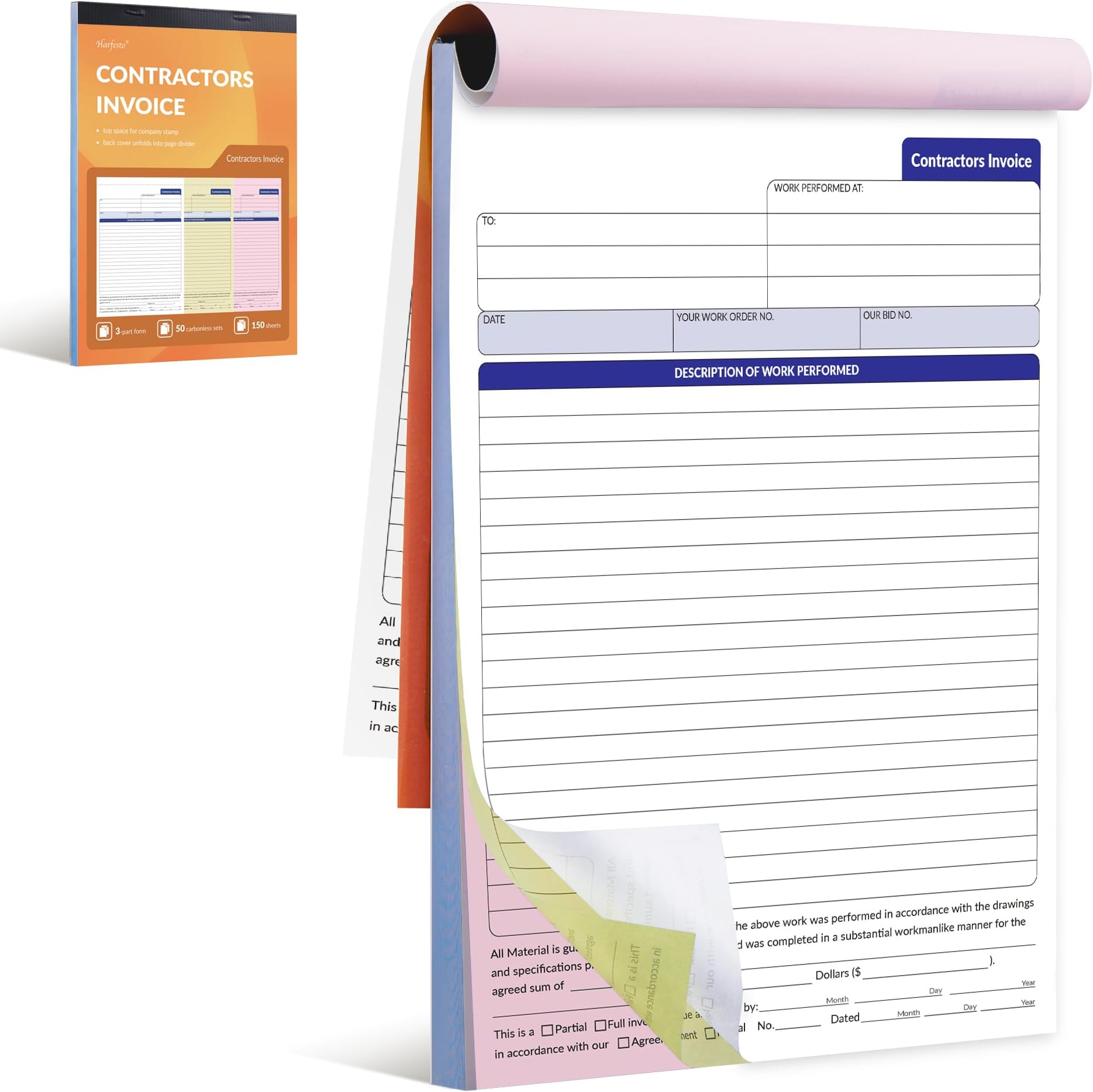 Amazon.com : Blue Summit Contractors Invoice Book, 50 Full Page ...