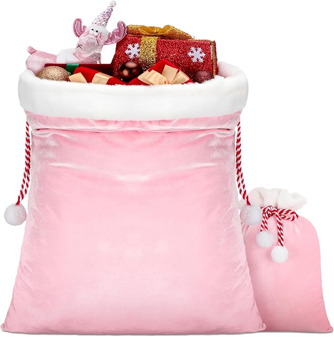 Amazon.com: Shappy 2 Pieces Christmas Velvet Santa Bags with Drawstring ...
