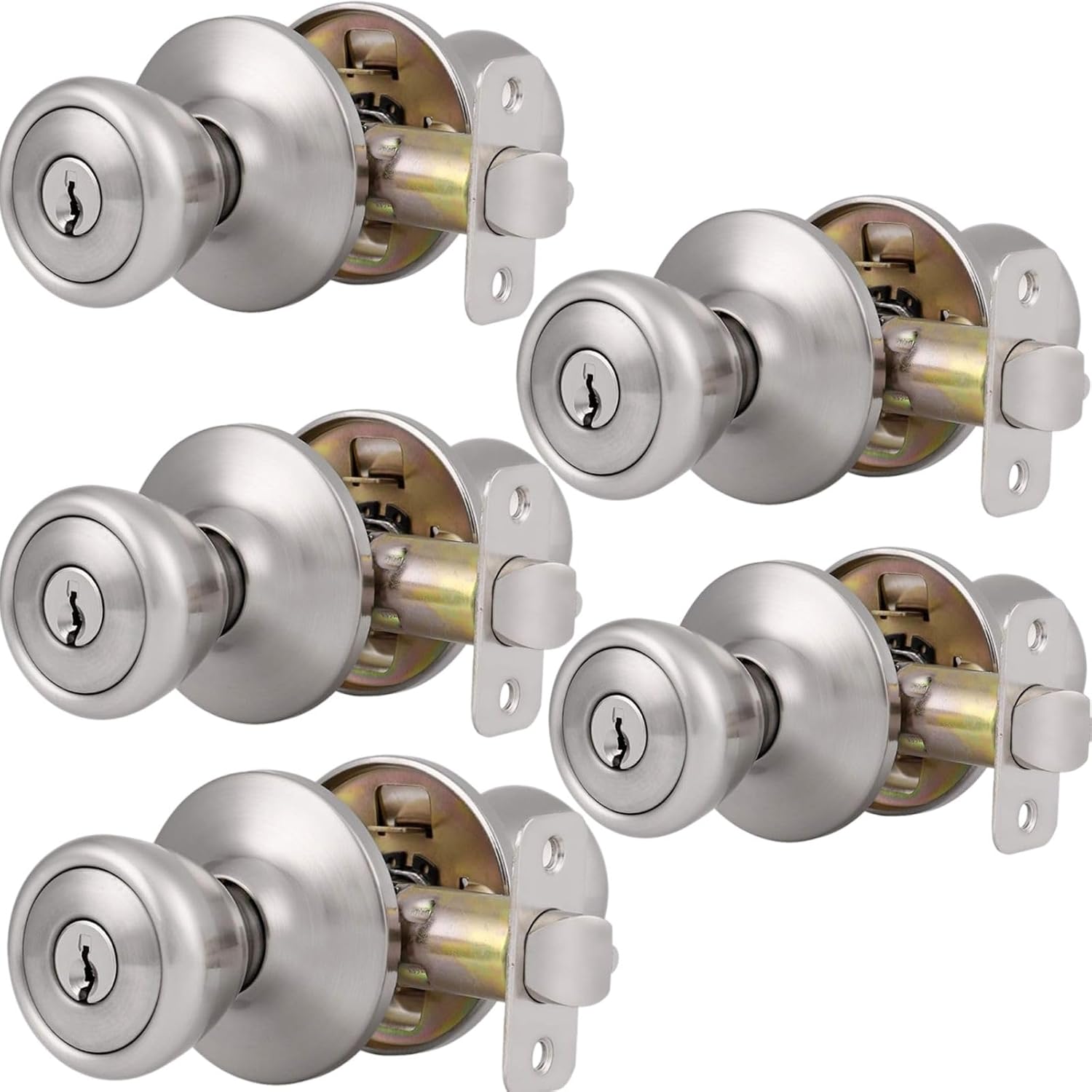 Terrankes 5 Pack| Brushed Nickel Entry Door Handle, Anti-Pick Security ...