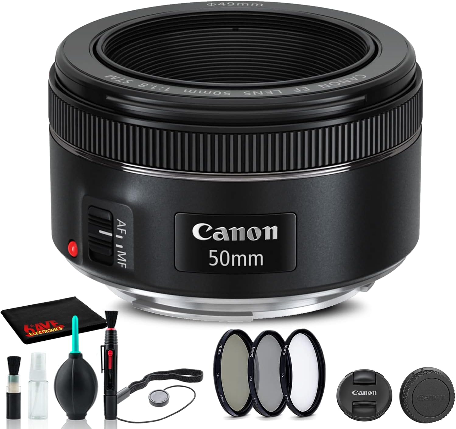 Canon EF 50mm f/1.8 STM Lens (0570C002) + Filter Kit + Cap Keeper ...