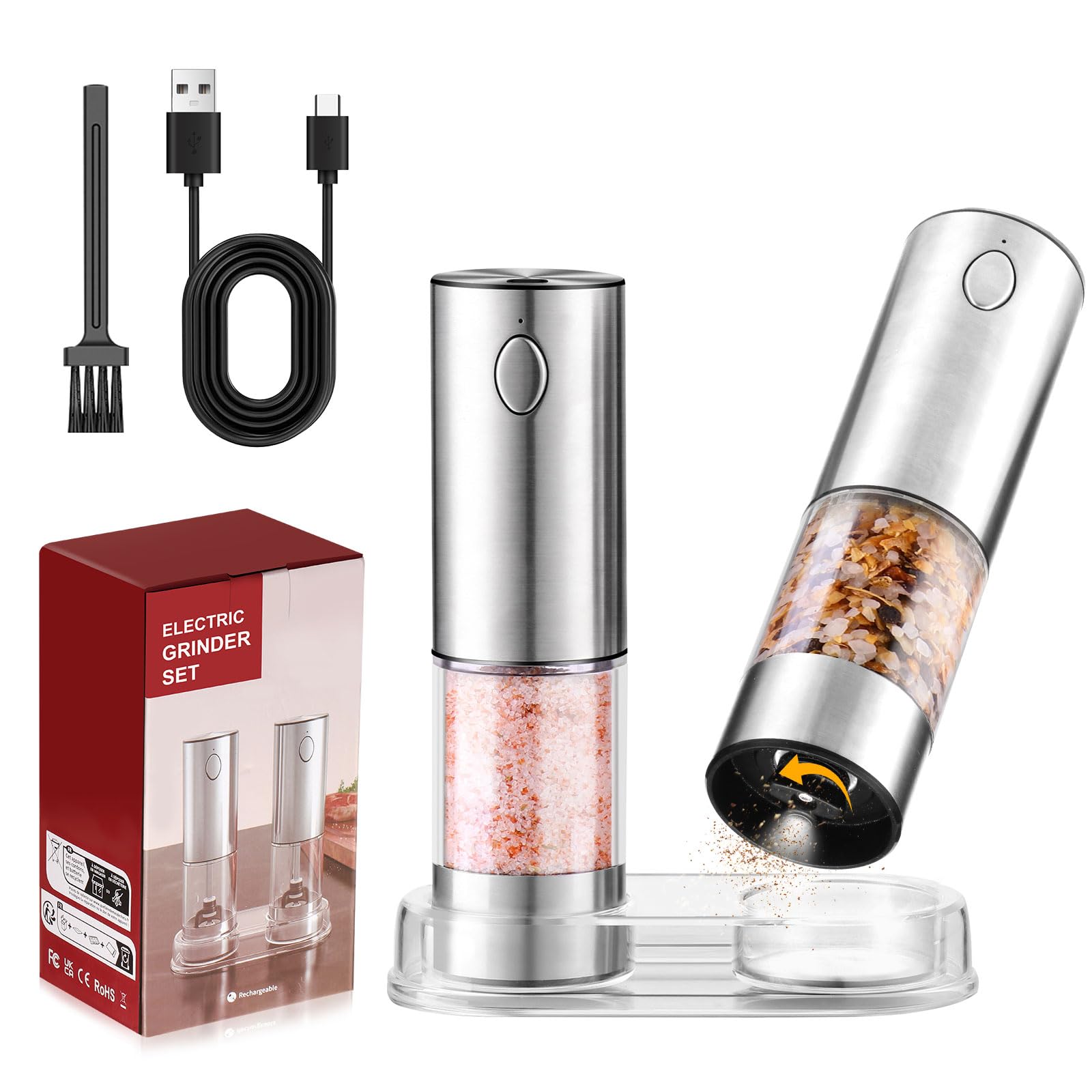 Amazon.com: Fzaqwen Electric Salt and Pepper Grinder Set Rechargeable ...
