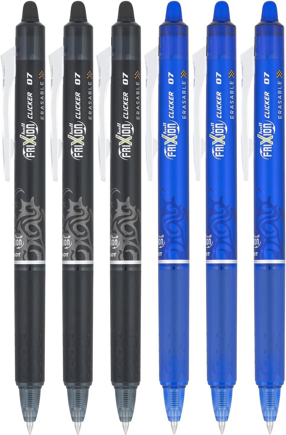 Amazon.com: Pilot FriXion Clicker 0.7mm, Erasable Gel Pens, Fine Point (6-Pack, Black/Blue ...