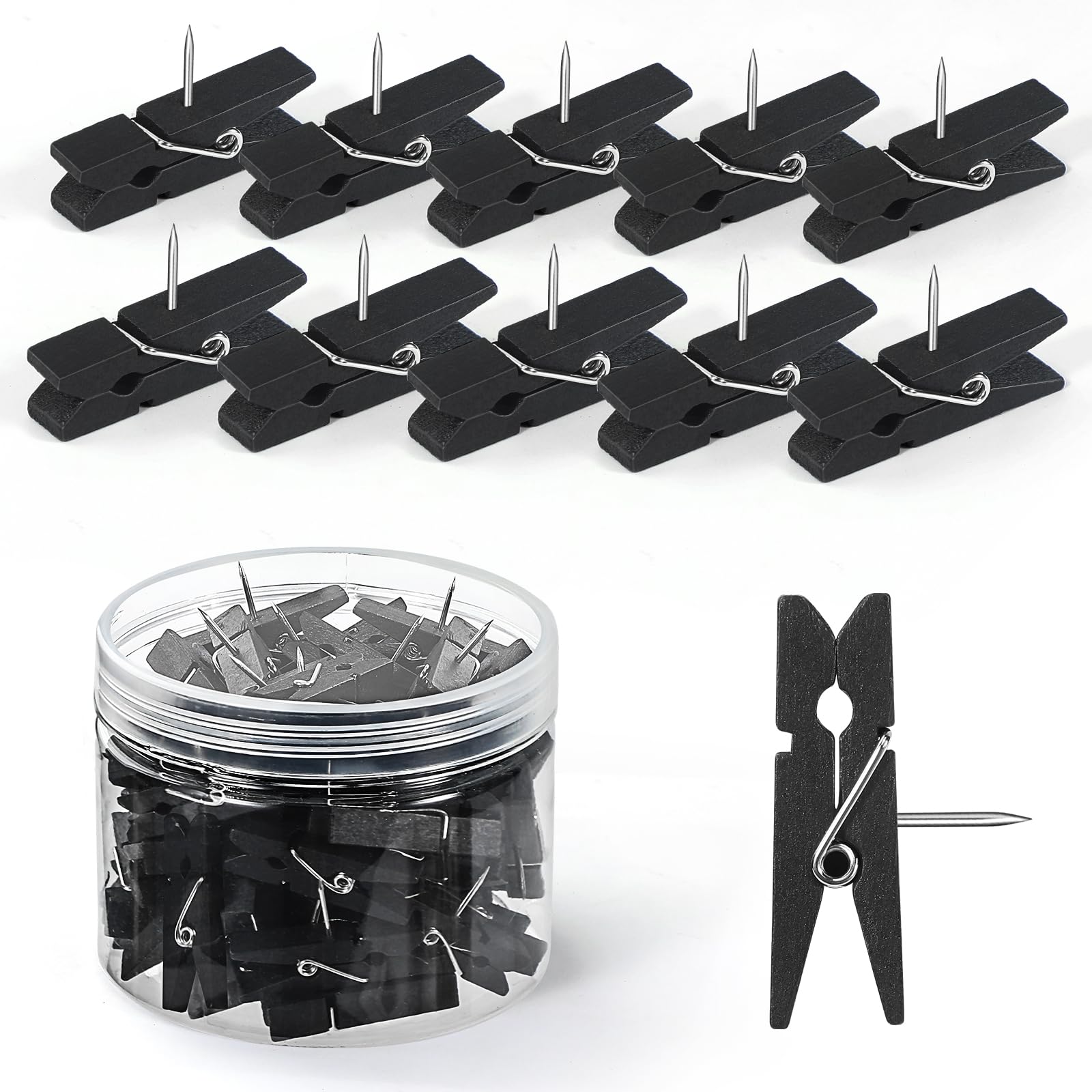 Amazon.com: GOOLADA Wooden Push Pins Clips 50pcs Black Push Pins for ...