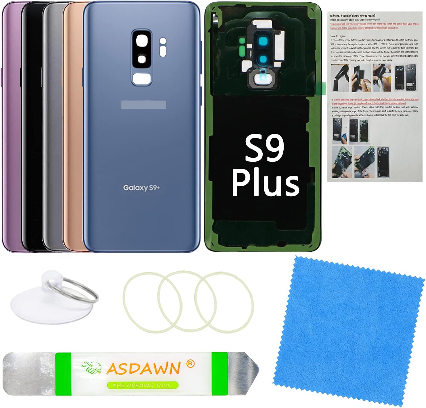 Amazon.com: Galaxy S9 Rear Glass Replacement Back Cover with Pre ...