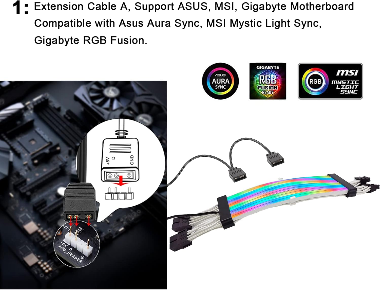 Buy airgoo Diffused Addressable RGB Dual 8 Pin (6+2) GPU Cable ...