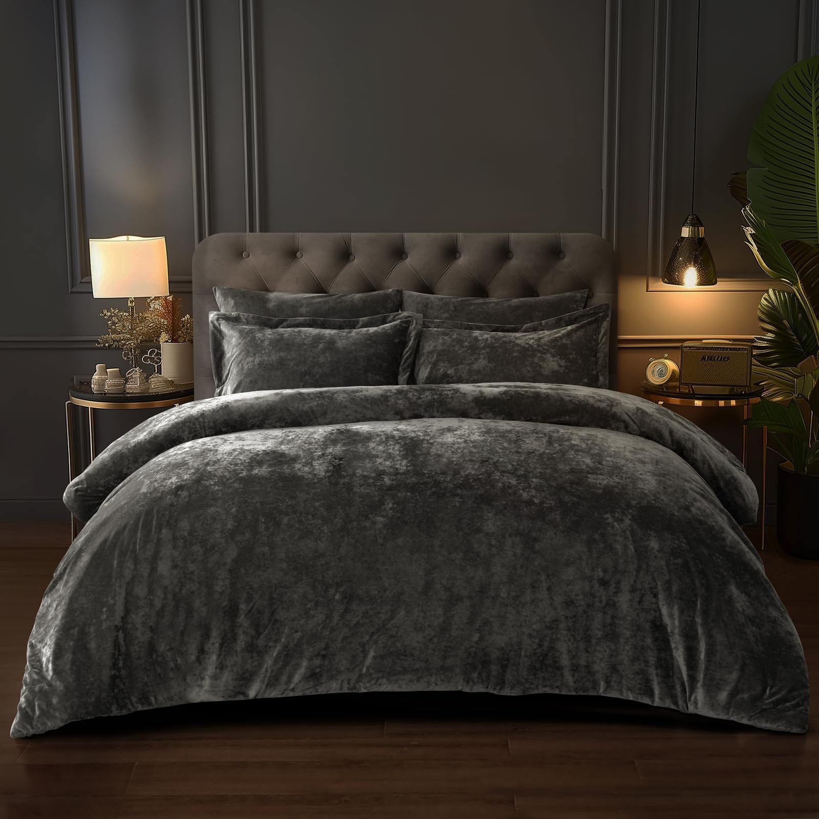 Amazon.com: Fredsure Distressed Velvet Comforter Set, 5 Pieces Khaki ...