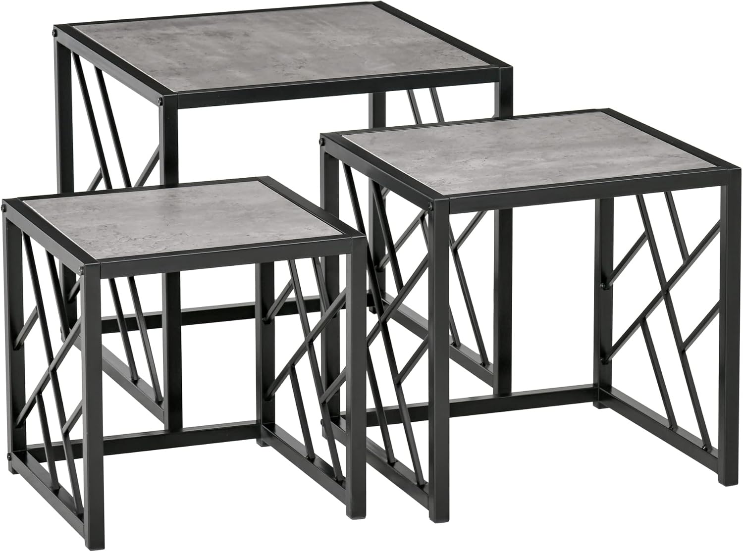 HOMCOM Nesting Tables Set of 3, Square Coffee Tables with Faux Marbled ...