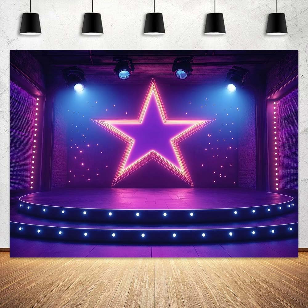 Amazon.com : 7 x 5 ft Show Stage Backdrop Purples Star Spotlight Hall ...