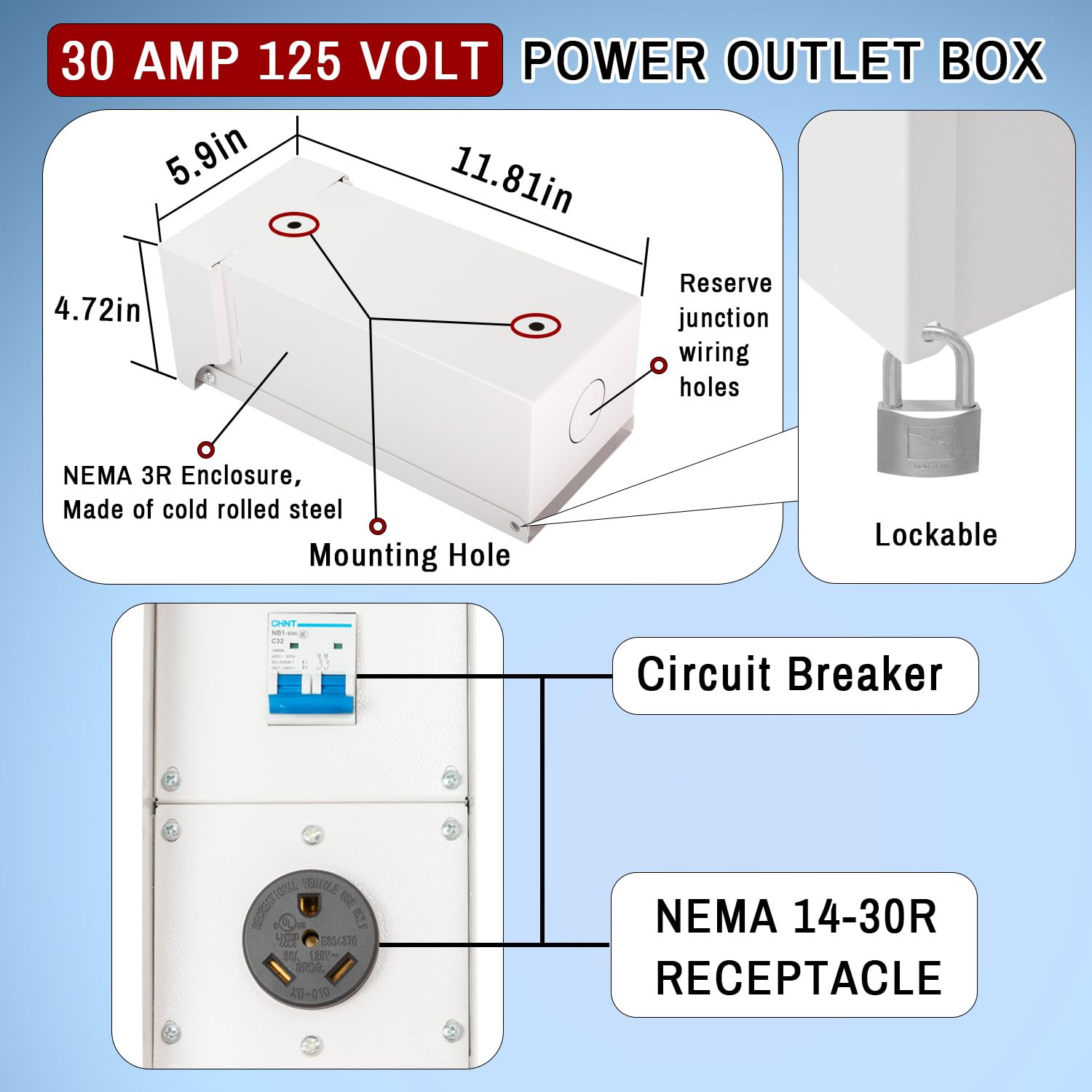 Snapklik.com : 30 Amp RV Power Outlet Box