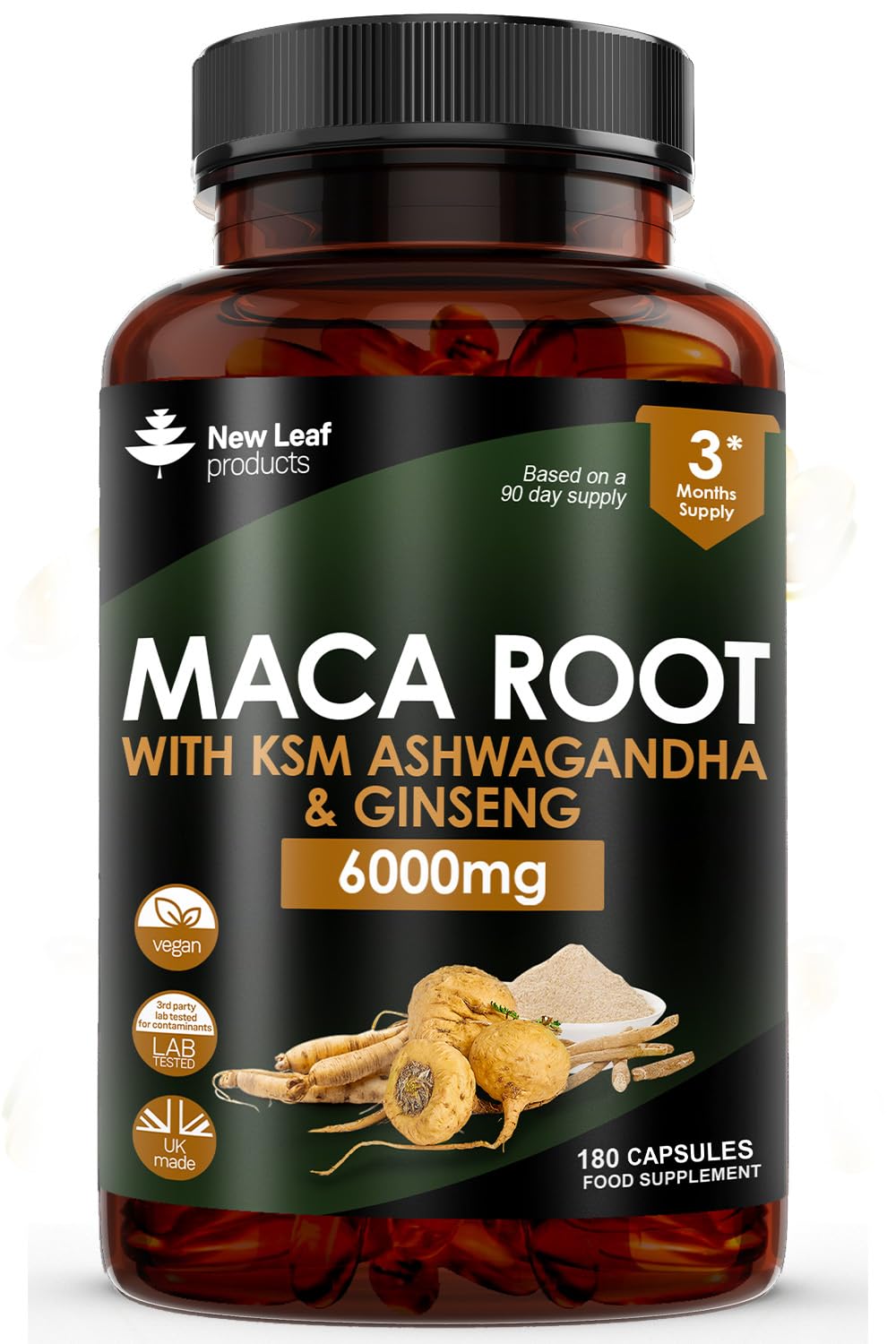 Maca Root Capsules with KSM Ashwagandha and Ginseng - 180 High Strength ...