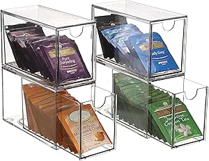 SUMNACON 4 Pack Acrylic Tea Bag Drawer Organizer, Clear Stackable ...
