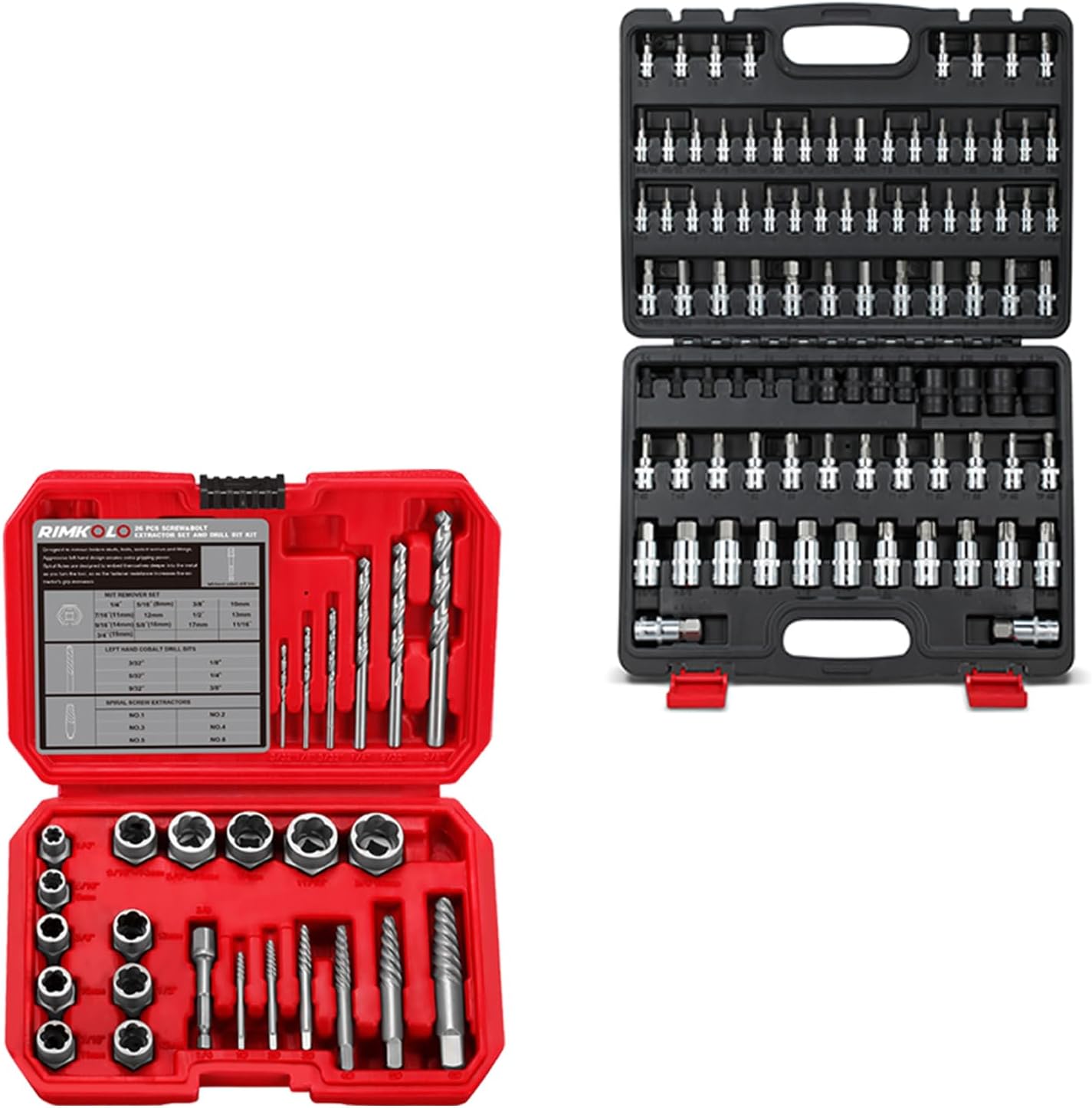 RIMKOLO 92-Piece Bit Socket Set & 26-Piece Screw Extractors and Drill ...