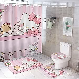 Amazon.com: HOUGHFENG Cartoon 4 Piece Cute Shower Curtain Set - with ...