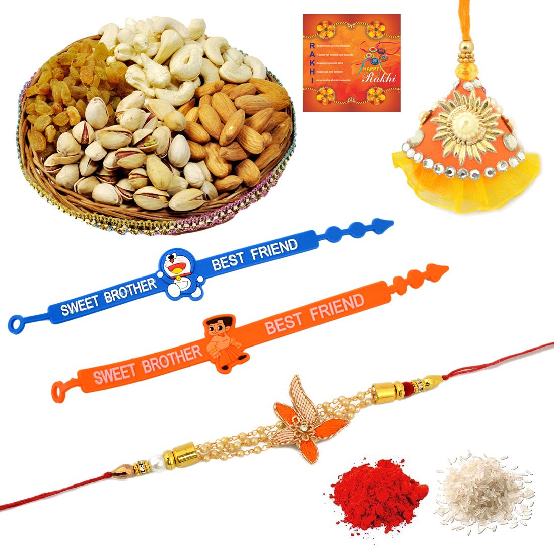 Rakhi Wala Rakhis Gift Boxes Dry Fruits Mixed (200Gm) With Multicolor ...