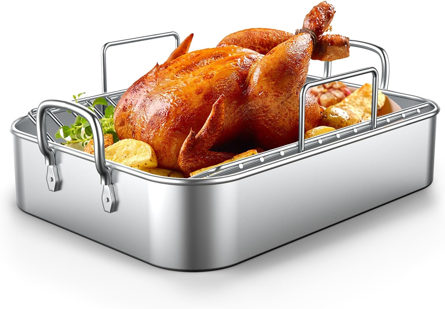 Amazon.com: EWFEN Roasting Pan,17*13'' Stainless Steel Turkey Roaster ...