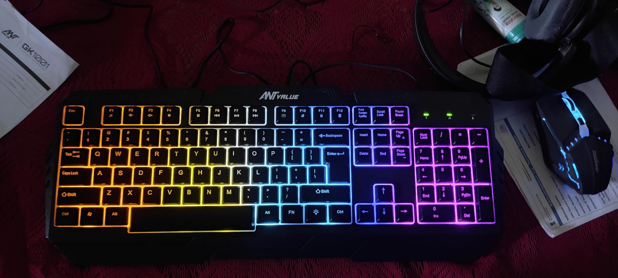 Ant Value GK1001 Wired Membrane Gaming Keyboard with Backlit 7-Color ...