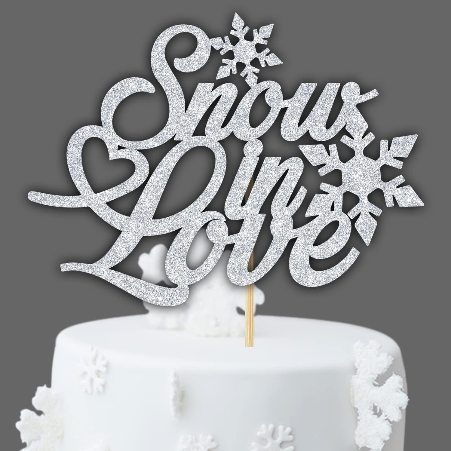 Amazon.com: Sliver Glitter Snow in Love Cake Topper, Winter Themed ...
