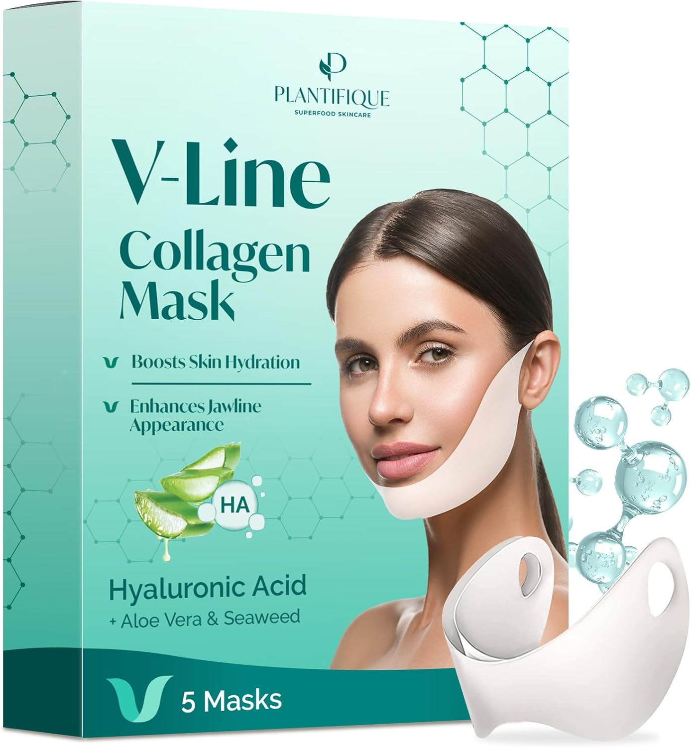 Plantifique V-Line Collagen Face Mask with Hyaluronic Acid, 5 Pack Chin ...