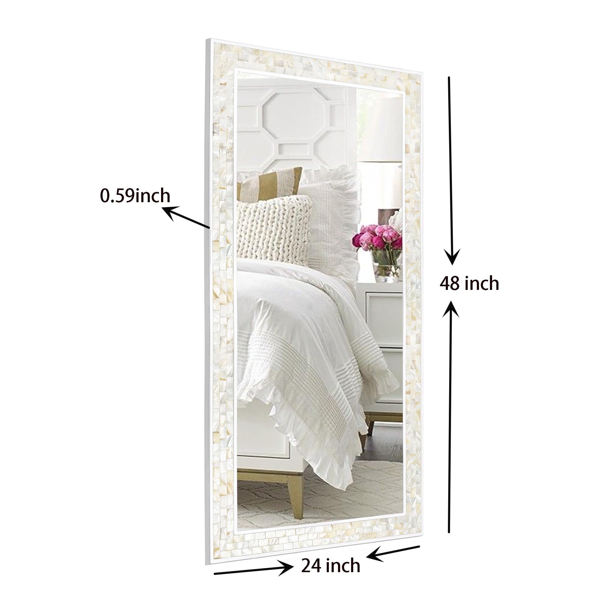 Tanmicoshomy 24 x 48 Inch Rectangle Wall Mirror, Mother of Pearl Framed ...