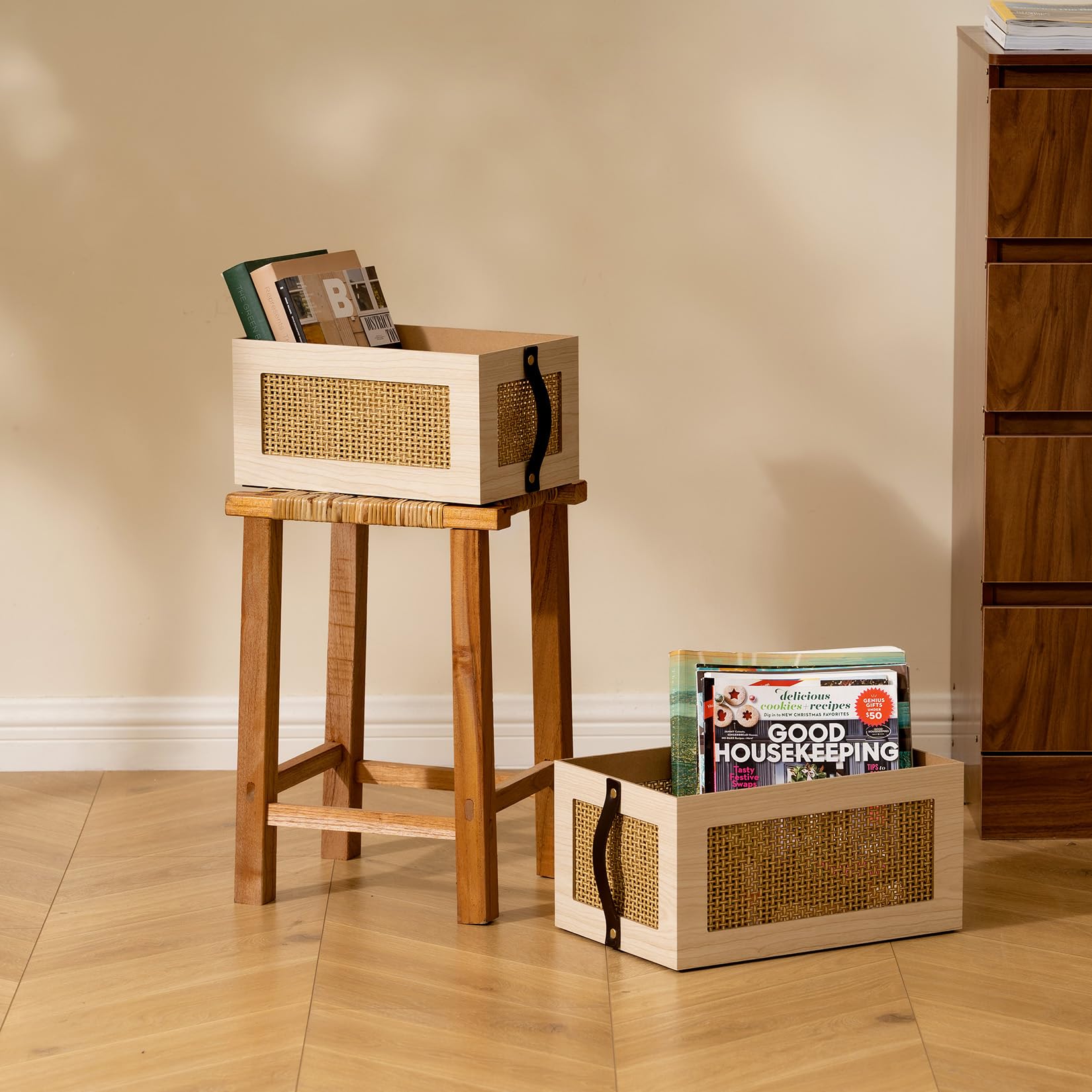 LA JOLIE MUSE Cube Storage Bins Set of 2, Wooden Storage Cubes with ...