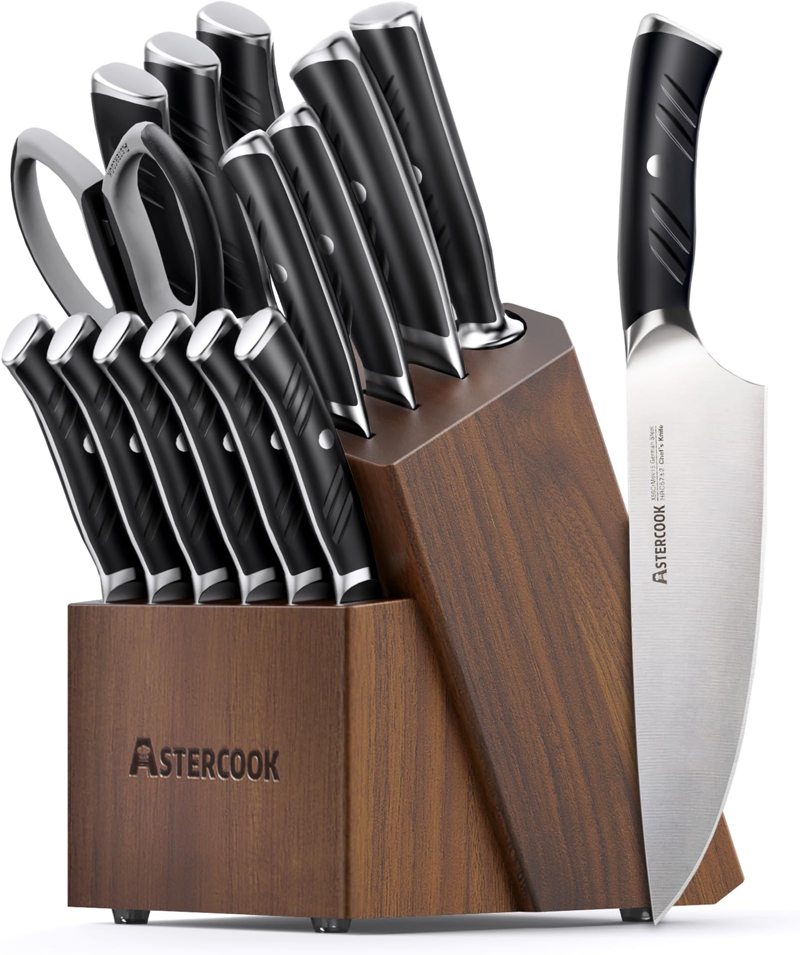 Amazon.com: Knife Set, 15 PCS Kitchen Knife Block Sets with Sharpener ...