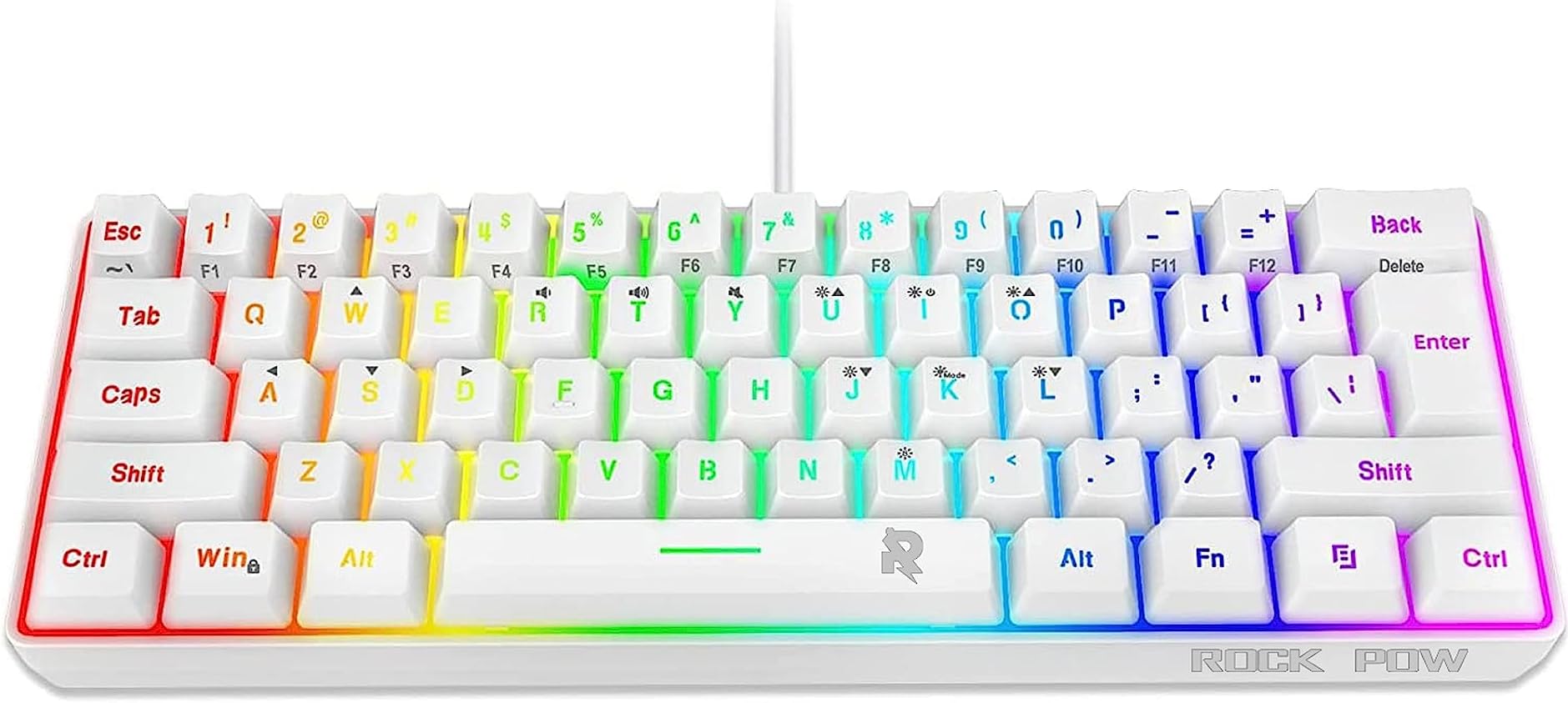 ROCK POW 60% Wired Gaming Keyboard, 61 Keys RGB Backlit Wrist Rest ...