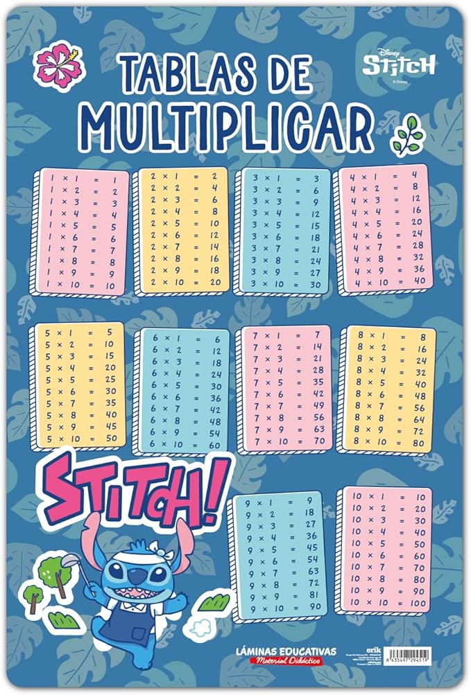 Lamina Educativa Tablas De Multiplicar Stitch Disney : Amazon.es ...