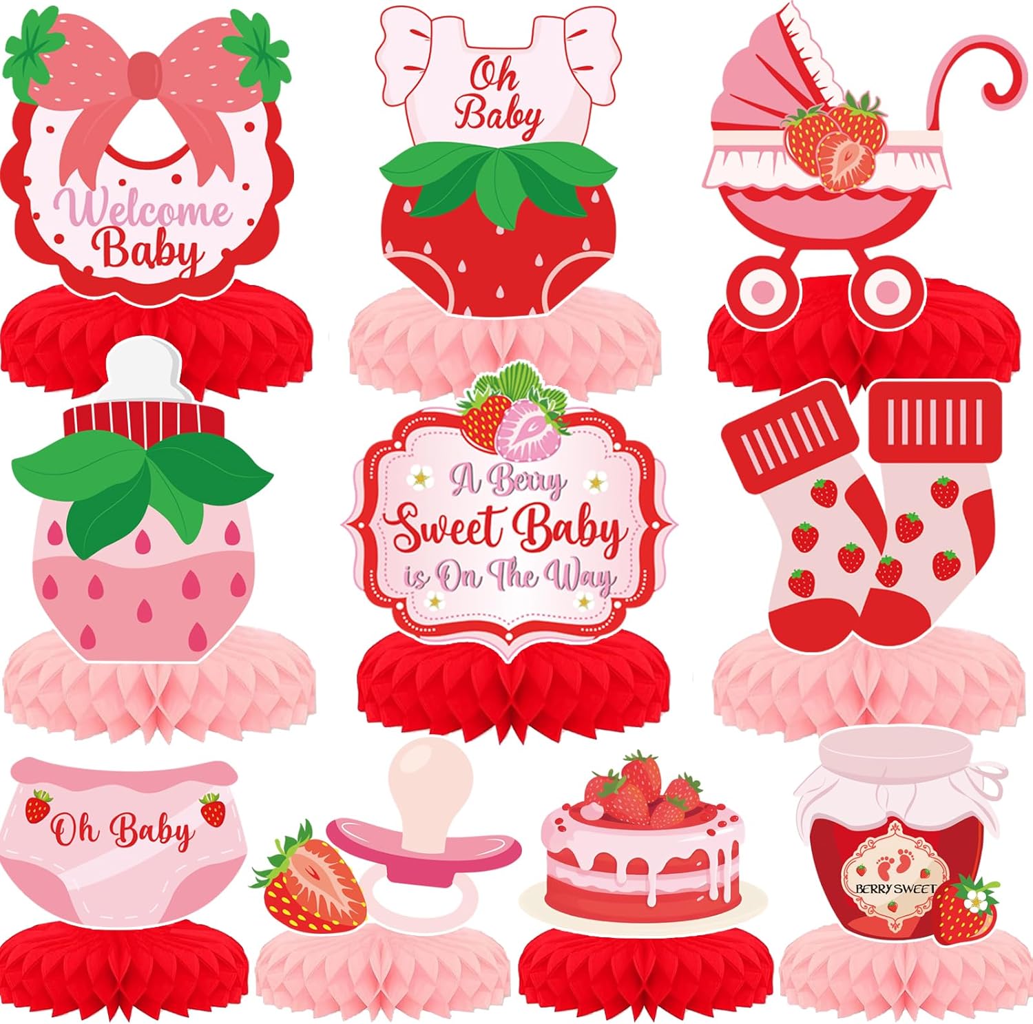 Amazon.com: Strawberry Baby Shower Decorations - 10 PCS Strawberry Centerpieces for Tables Berry ...