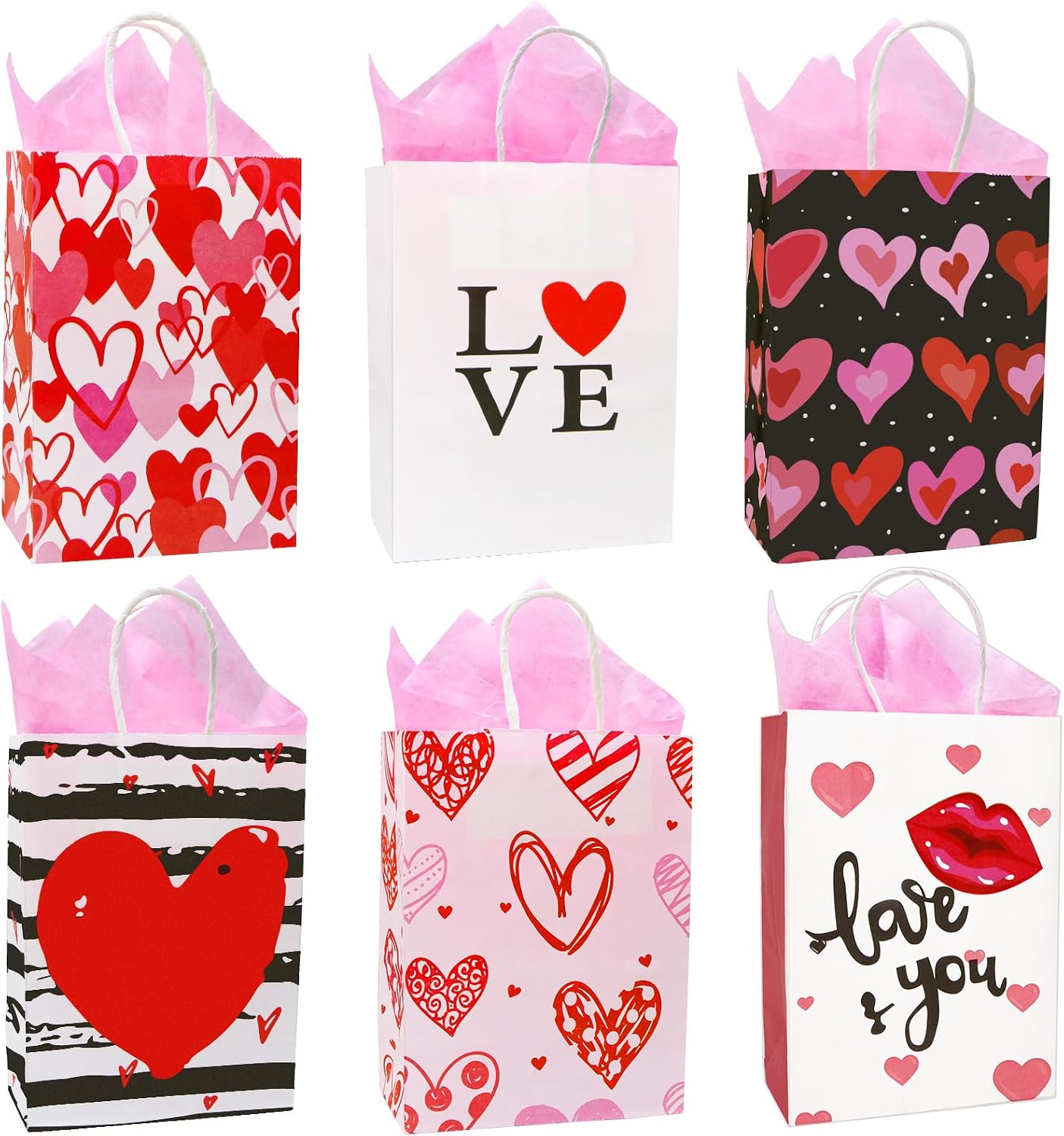 Amazon.com: Tuzuaol 12 Pack Valentines Day Gift Bag with Tissue Paper ...