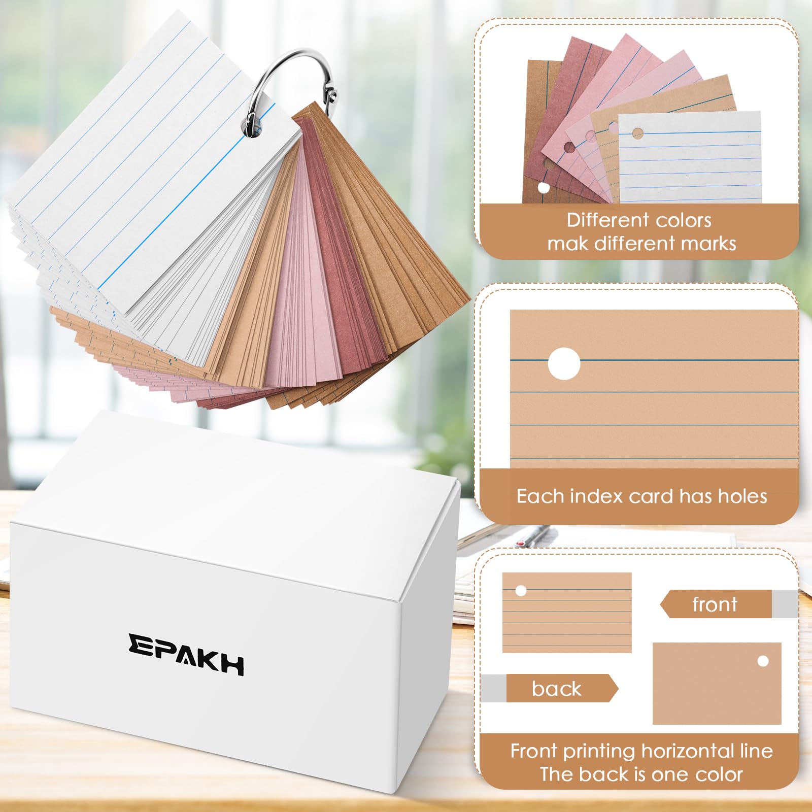 Snapklik.com : Epakh 300 Pieces Lined Index Cards 180 GSM Thick Flash Cards