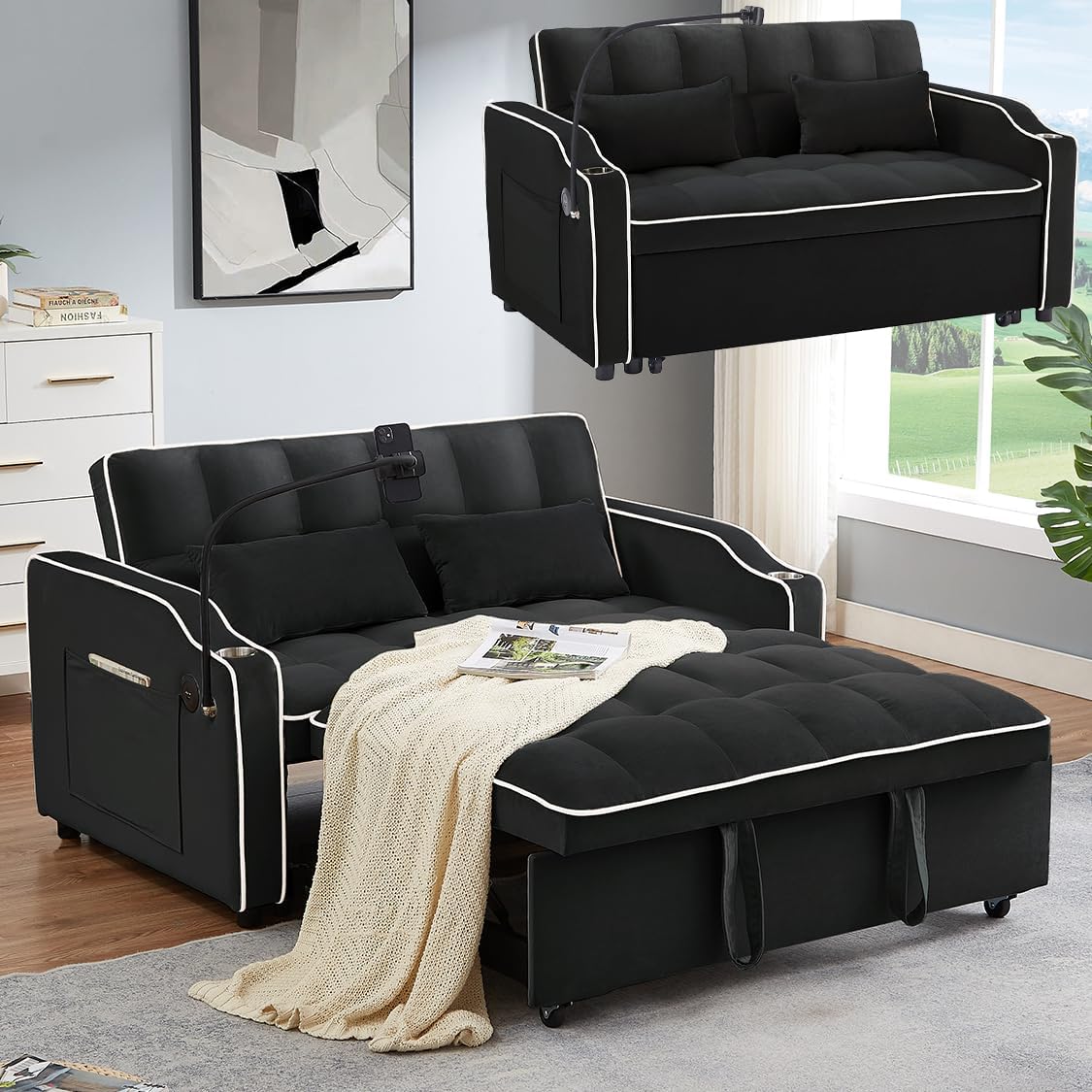 Amazon.com: Convertible Sleeper Sofa Bed with USB Ports,Pull Out Sofa ...