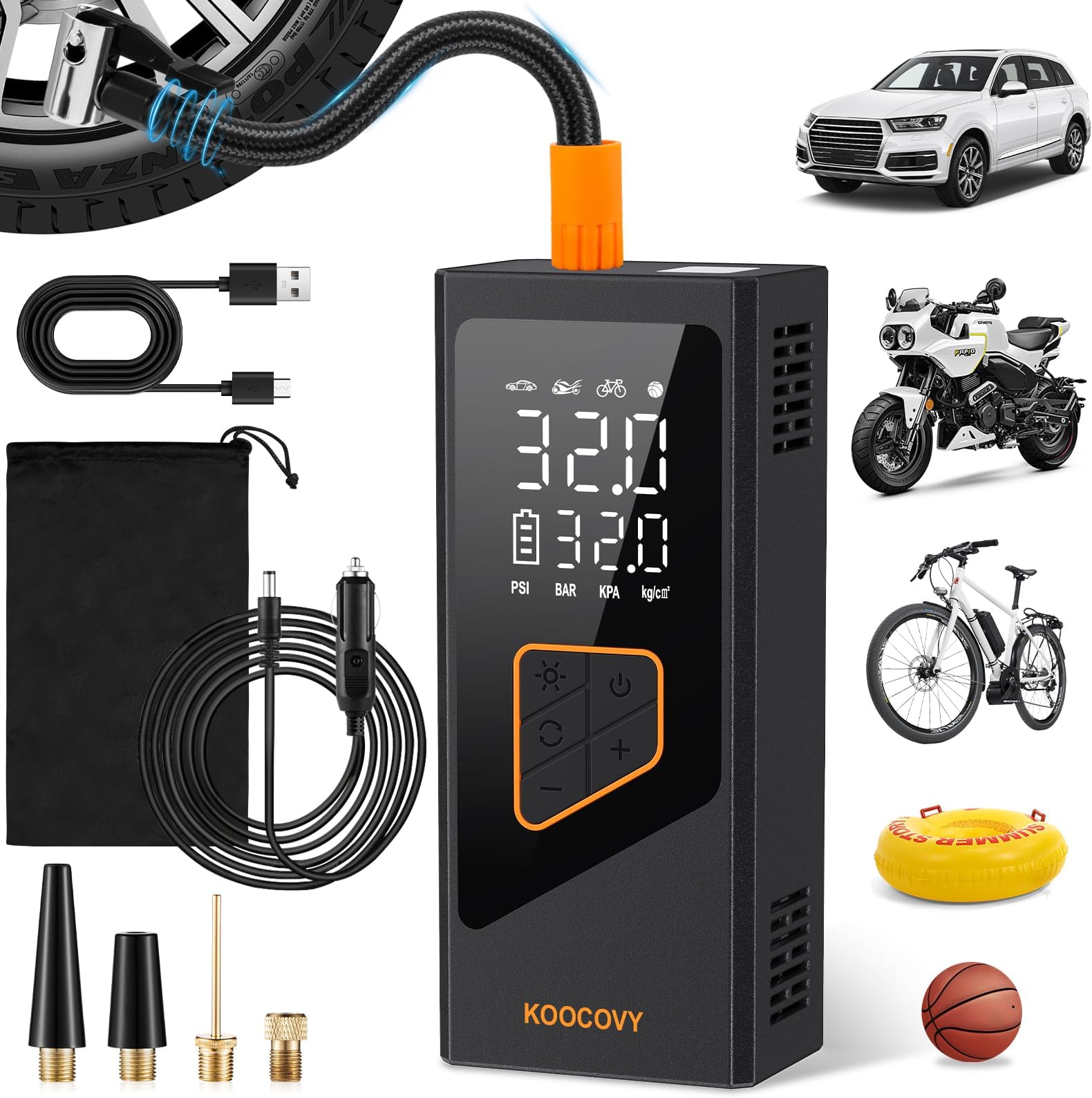Amazon.com: KOOCOVY Tire Inflator Portable Air Compressor 7800mAh ...