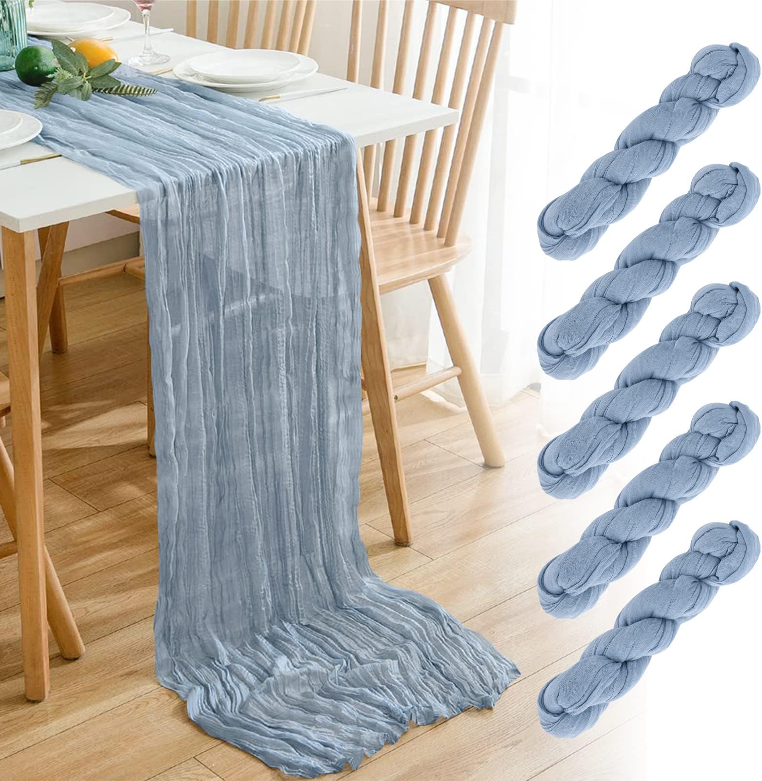 Amazon.com: Maliton 5 Pack 13.3Ft Dusty Blue Cheesecloth Table Runner ...