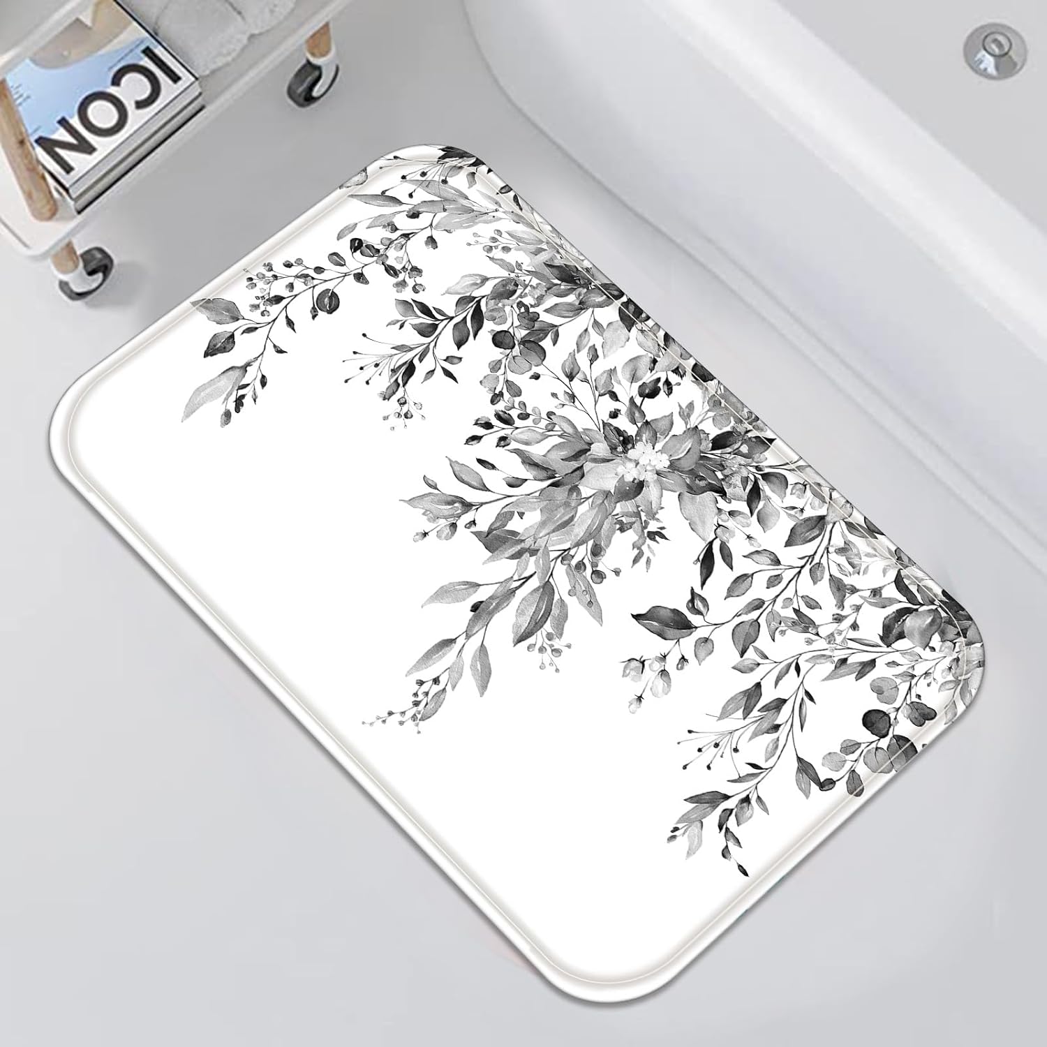 Amazon.com: Zussun Black White Eucalyptus Small Bathroom Rugs Mat Grey ...