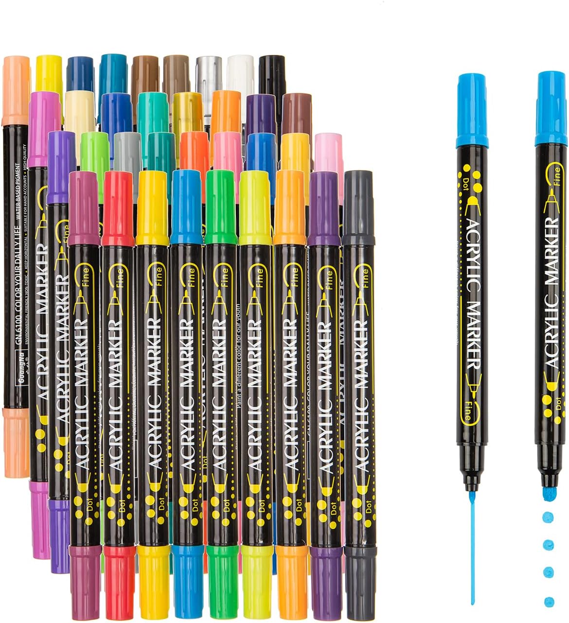 Amazon.com: CeleMoon 36 Colors Dual Tip Fine & Round Acrylic Paint Pens ...