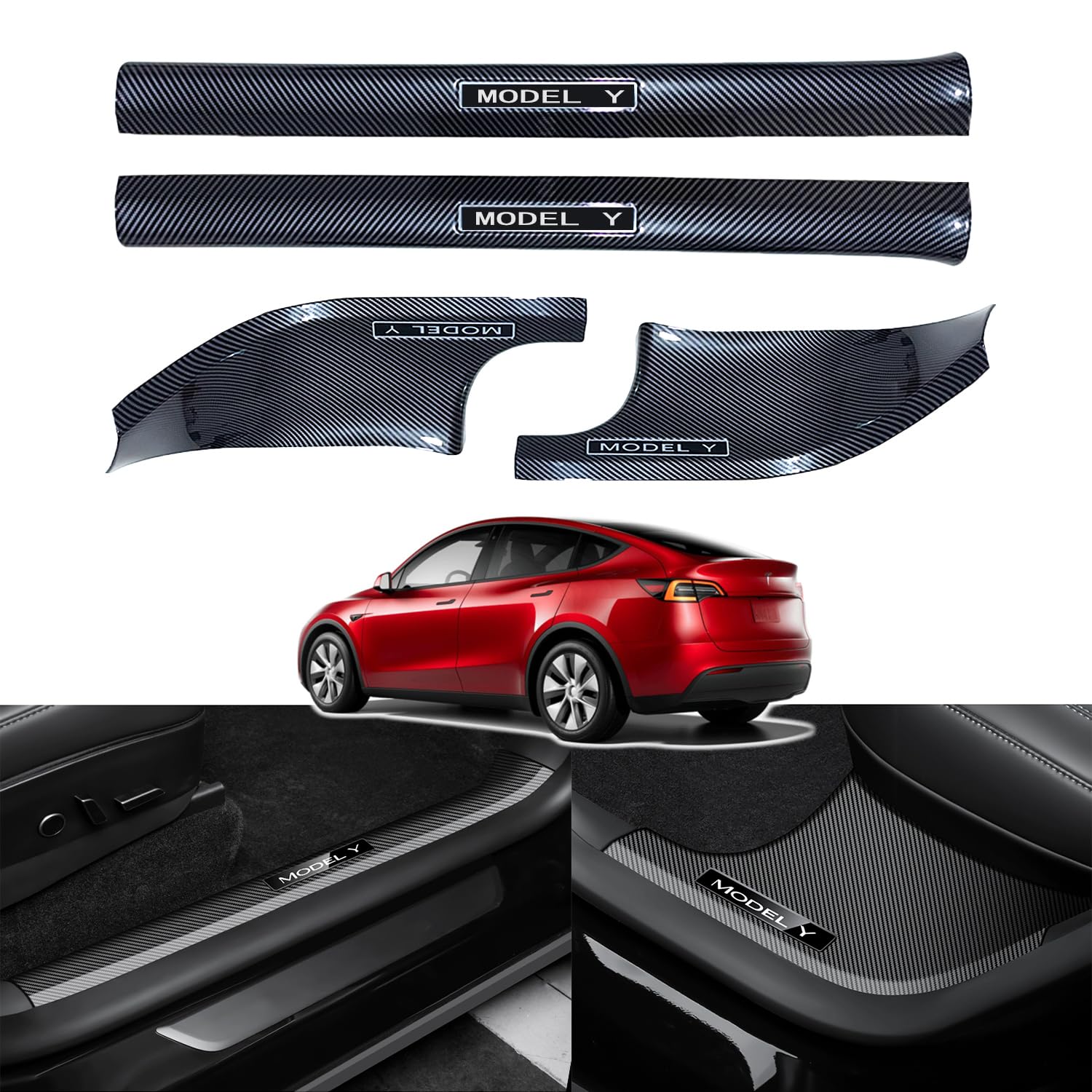 YUDAO CULTURE 4 Pack Tesla Model Y Door Sill Protector, Carbon Fiber ...