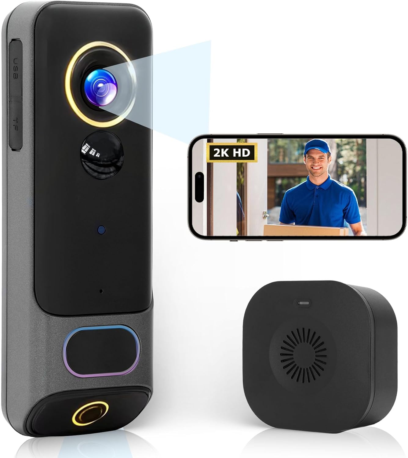 Amazon.com: Souyou 2K Video Doorbell Camera, Two-Way Audio, 2-Way Audio ...
