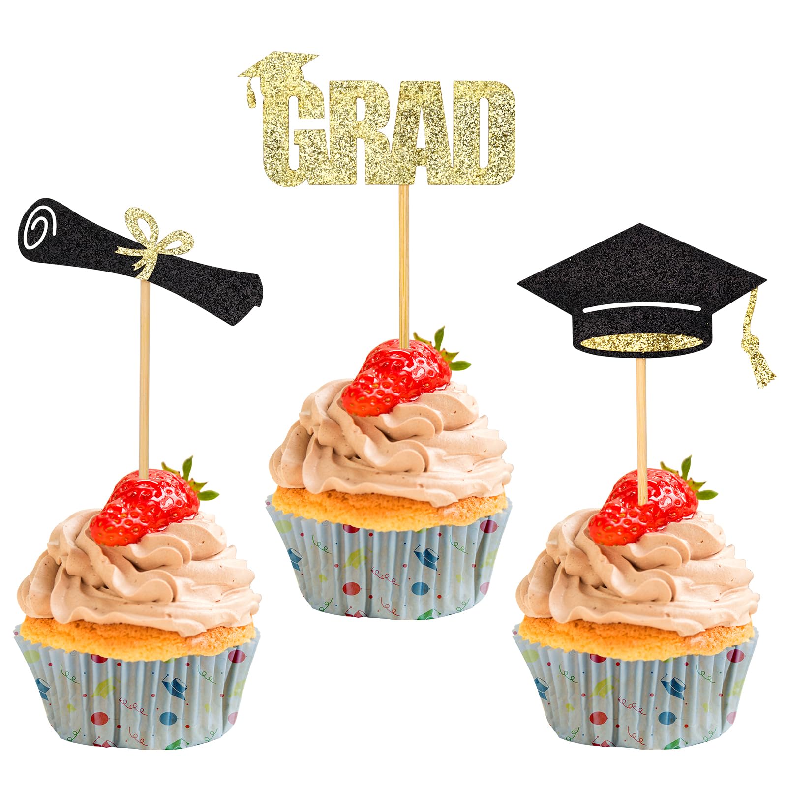 Amazon.com: 36pcs Graduation Cupcake Toppers, 3 Styles Graduation Cap ...