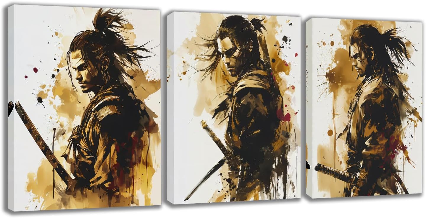 Japanese Samurai Canvas Wall Art, Asian Warriors Painting Poster ...