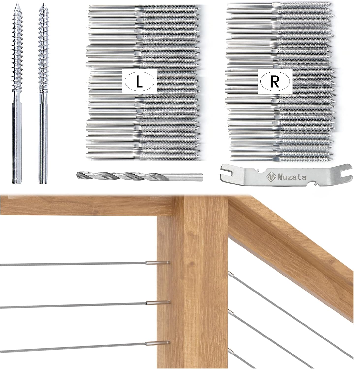 Muzata 100 Pack 1/8" Cable Railing Hardware Kit Swage Lag Screws Left ...