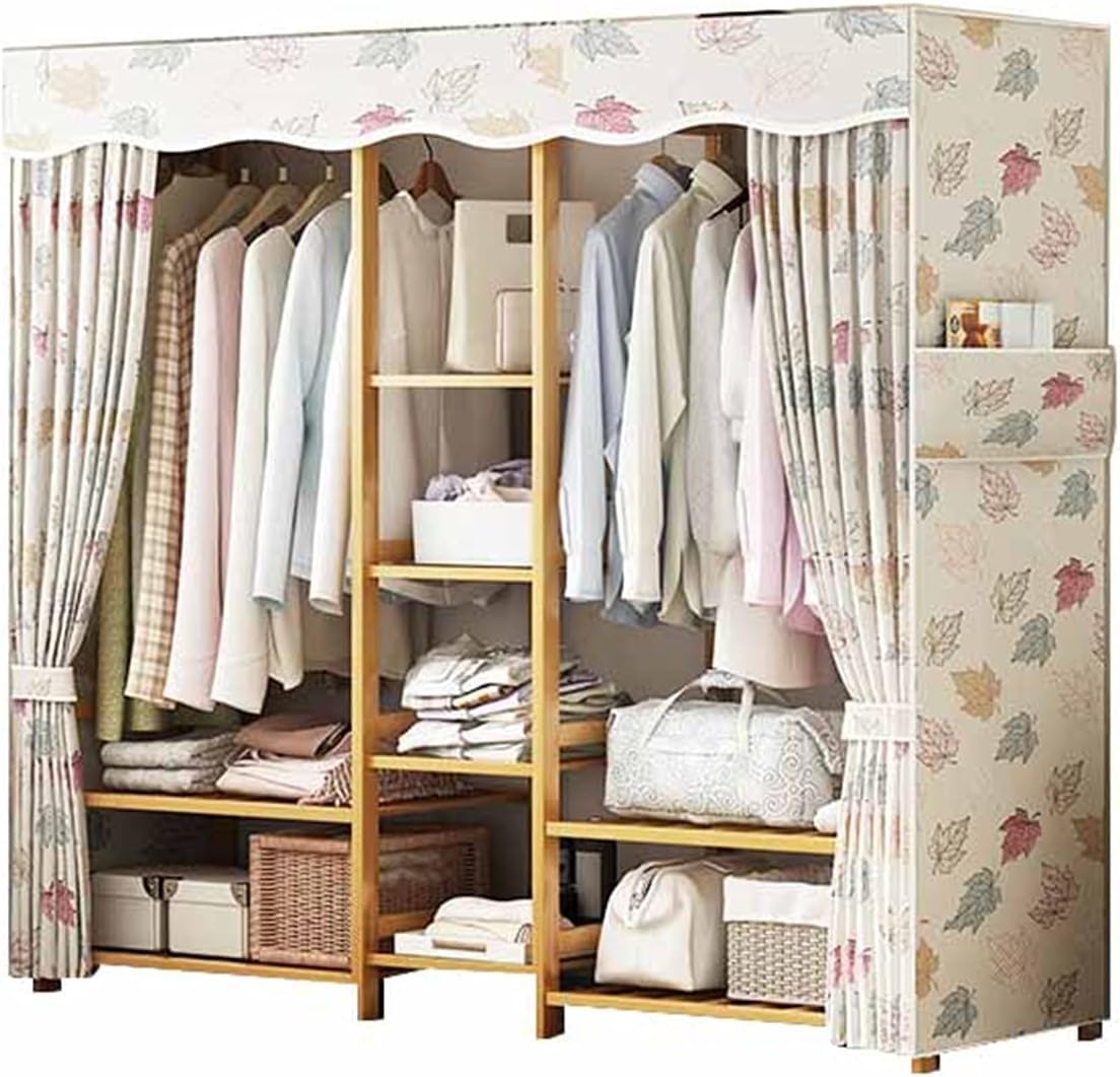 Wooden Portable Wardrobe Closet Freestanding Heavy Duty Clothes Rack