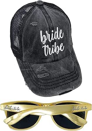 Amazon.com: Funky Junque 2 Pack Criss Cross Ponycap (Bride Tribe - Black) & Sunglasses - Bride ...
