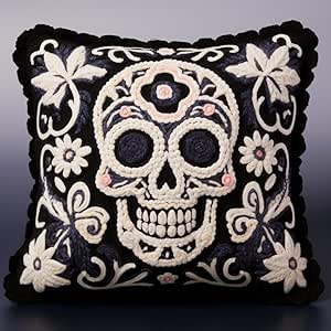 Amazon.com: Black and White Skull Latch Hook Kits Pillow Cover Printed ...