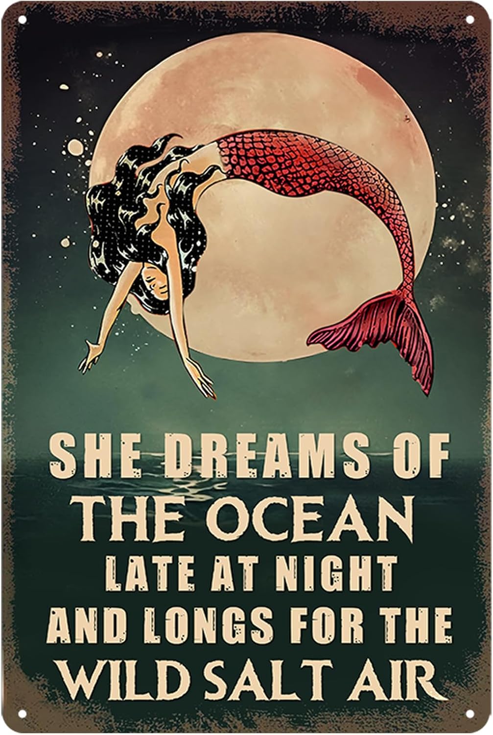 Amazon.com: Mermaid Metal Tin Sign Mermaid Wall Art Decor Ocean Lover ...