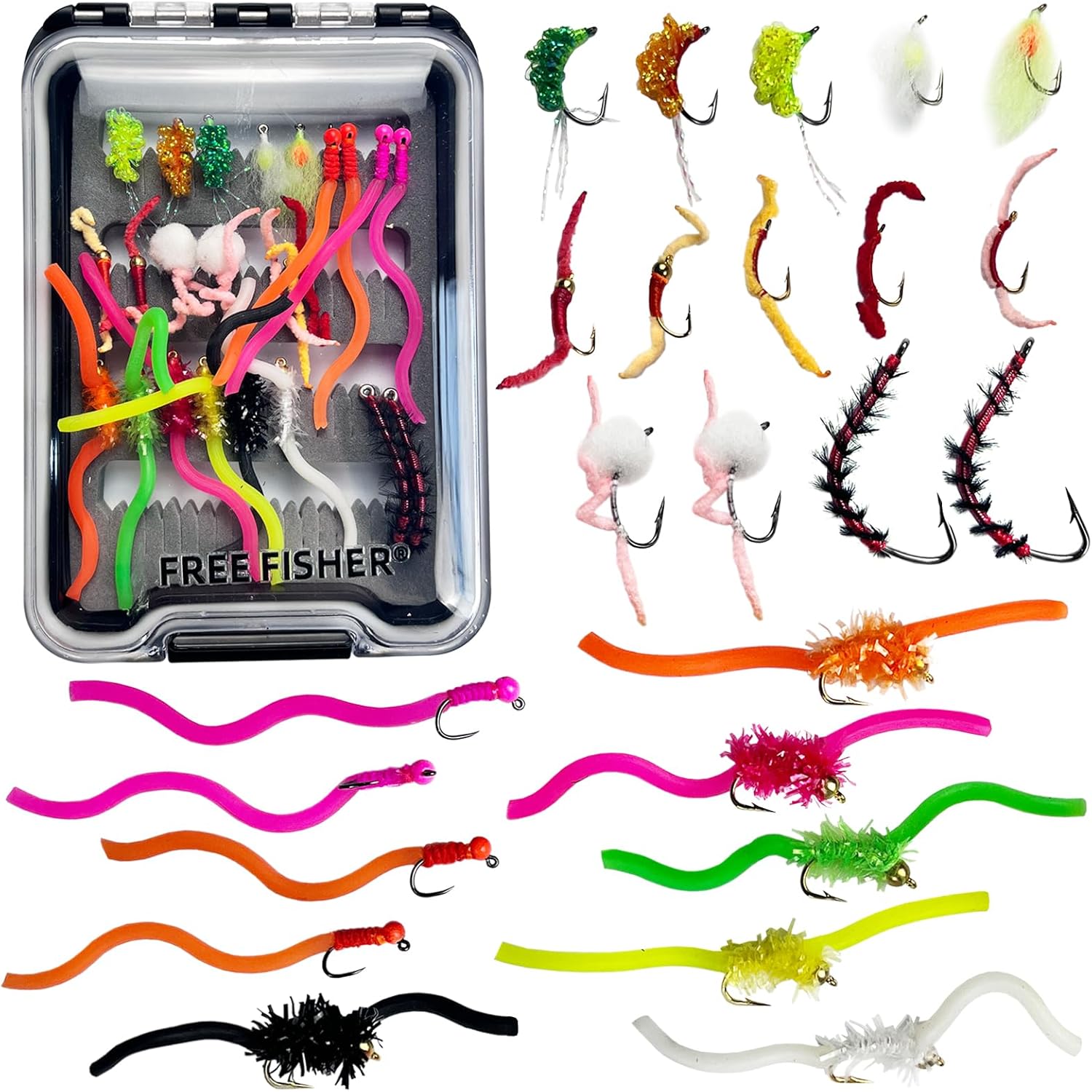 Amazon.com : FREE FISHER 24Pcs Fishing Flies Kit Wet Nyphms, Squirmy ...