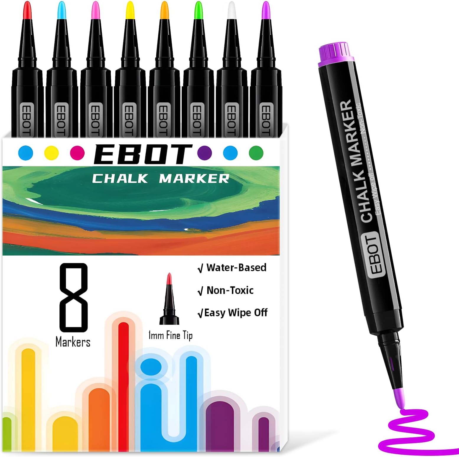 Amazon.com : EBOT Liquid Chalk Markers, Fine Tip 8 Colors Washable ...