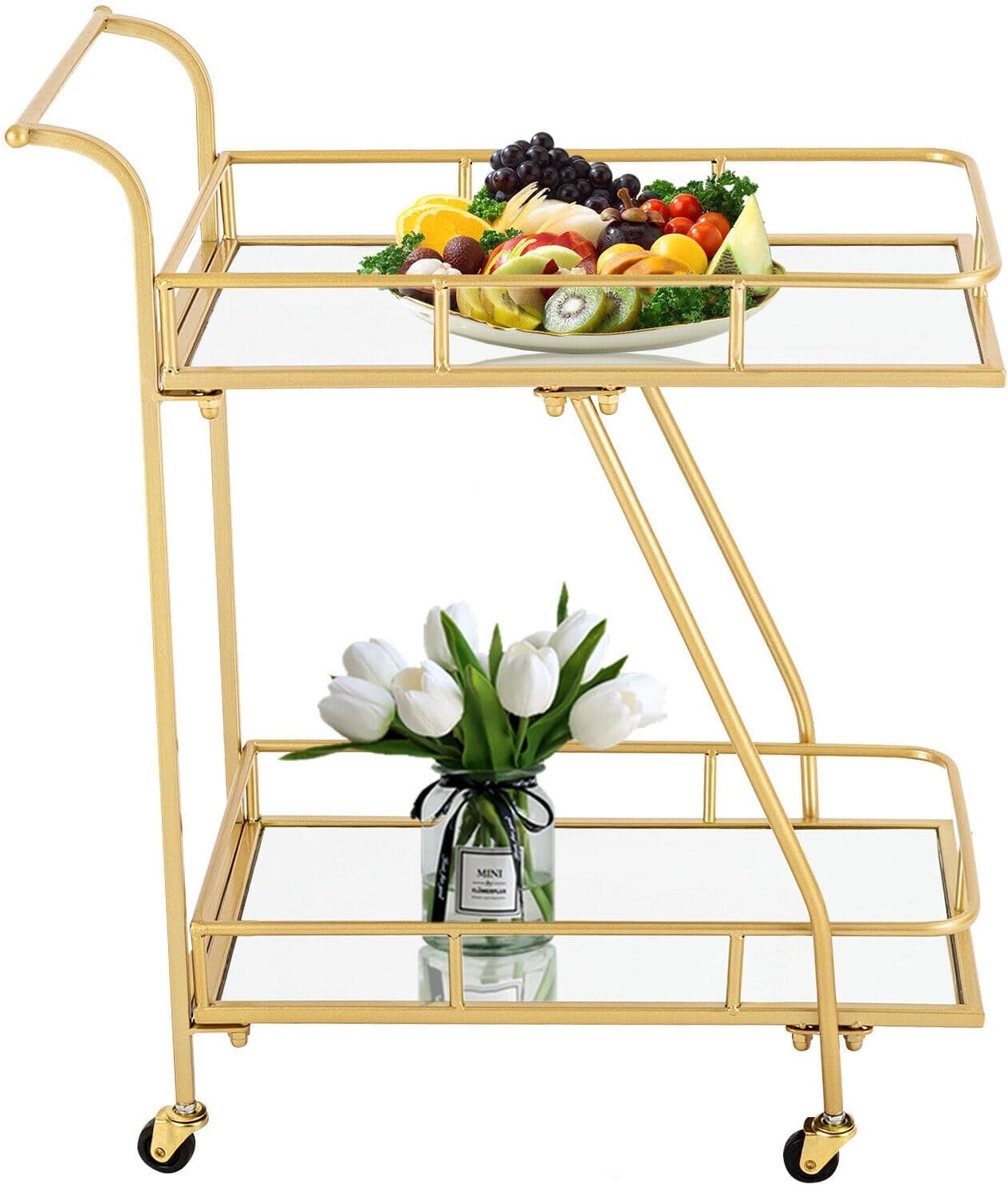 Amazon.com - Gold 2 Tier Bar Cart on Lockable Wheels,Home Bar Serving ...