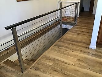 Muzata 6'6" Stainless Steel Handrail Black Rectangular Handrail Top ...