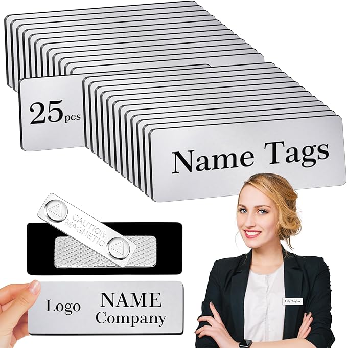 Amazon.com : Blank Magnetic Name Tags for Clothes, 25 Pack Plastic ...